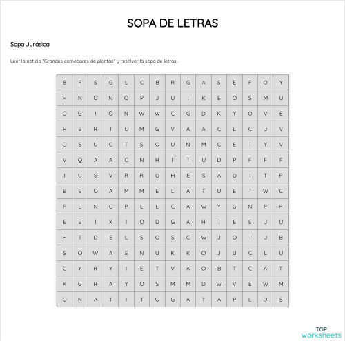 SOPA DE LETRAS. Ficha interactiva | TopWorksheets