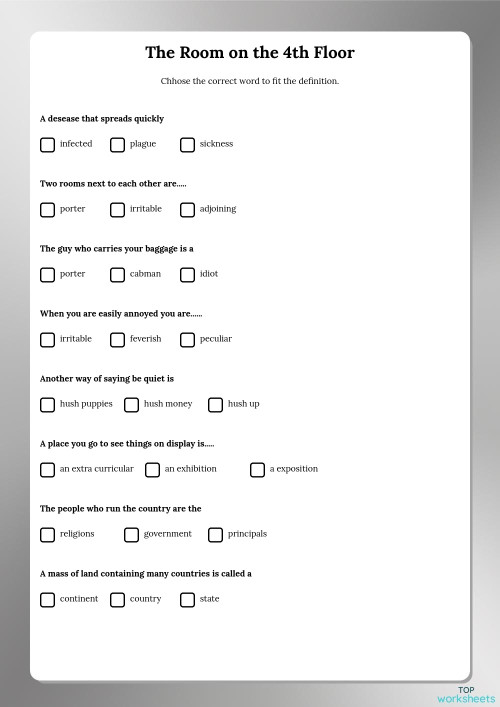 The Room on the 4th Floor. Interactive worksheet | TopWorksheets