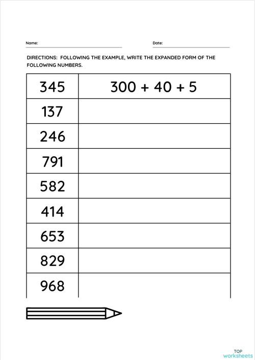Math Expanded Form Worksheet. Ficha interactiva | TopWorksheets