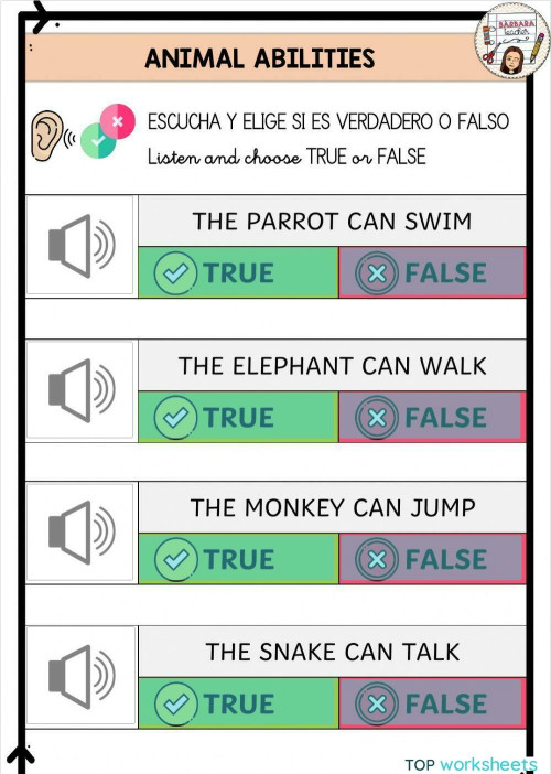 Animal abilities true false. Interactive worksheet | TopWorksheets