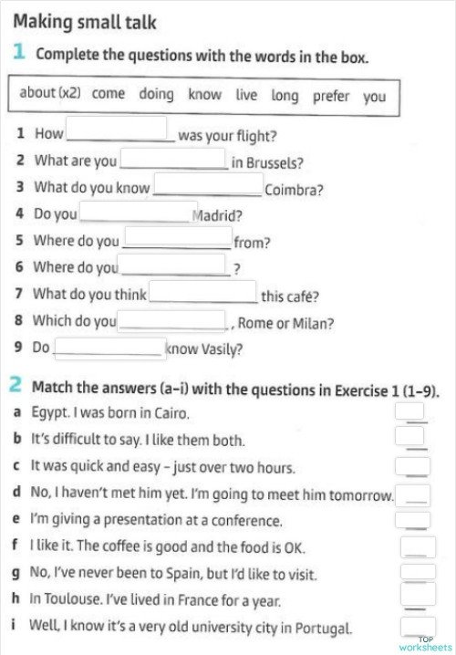 Speaking: interactive worksheets and online exercises | TopWorksheets