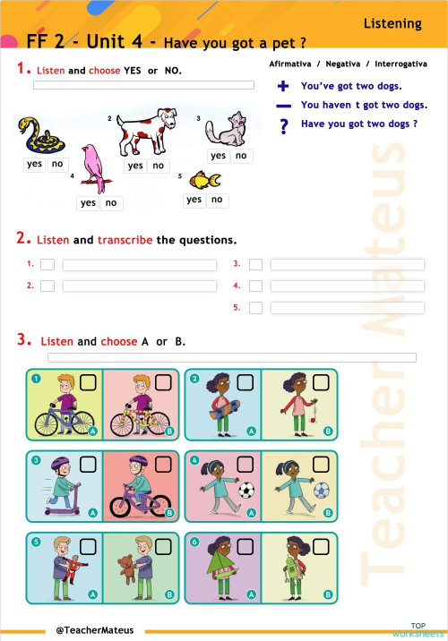 FF 2 - Unit 04 - Have you got a pet ? - Listening. Interactive ...