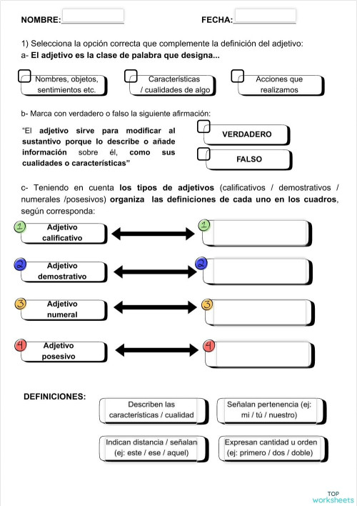 TP Los tipos de adjetivos III. Ficha interactiva | TopWorksheets