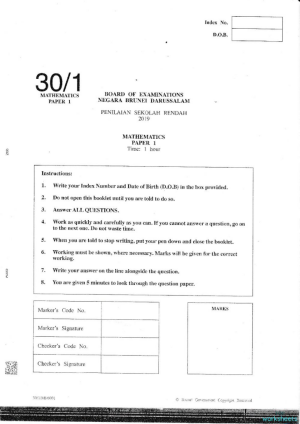 PSR 2019 MATHS PAPER 1. Interactive worksheet | TopWorksheets