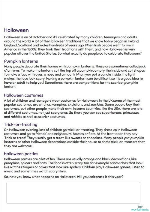 Halloween - Reading. Interactive worksheet | TopWorksheets