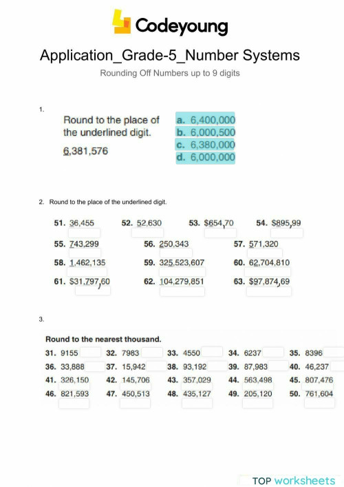 Application-Rounding Off Numbers up to 9 digits. Interactive worksheet ...