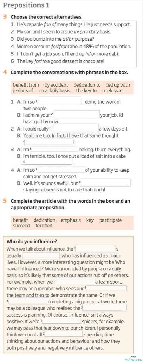 dependent prepositions. Interactive worksheet | TopWorksheets