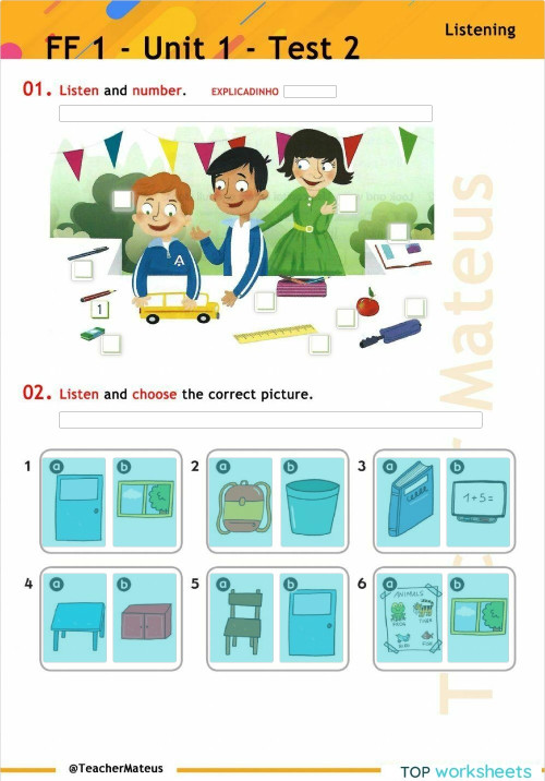 FF 1 - Unit 01 - Test 2 - Listening. Interactive worksheet | TopWorksheets