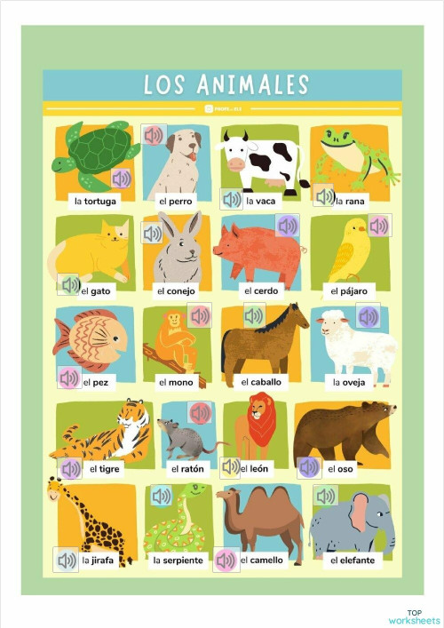 Los animales: fichas interactivas y ejercicios online | TopWorksheets
