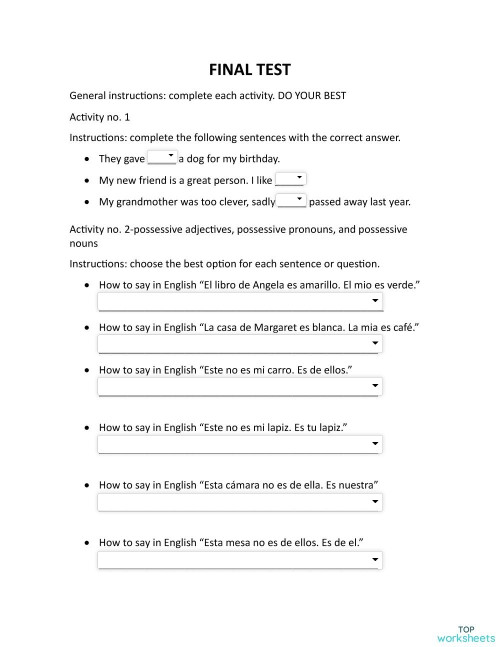 Final test level 3. Interactive worksheet | TopWorksheets
