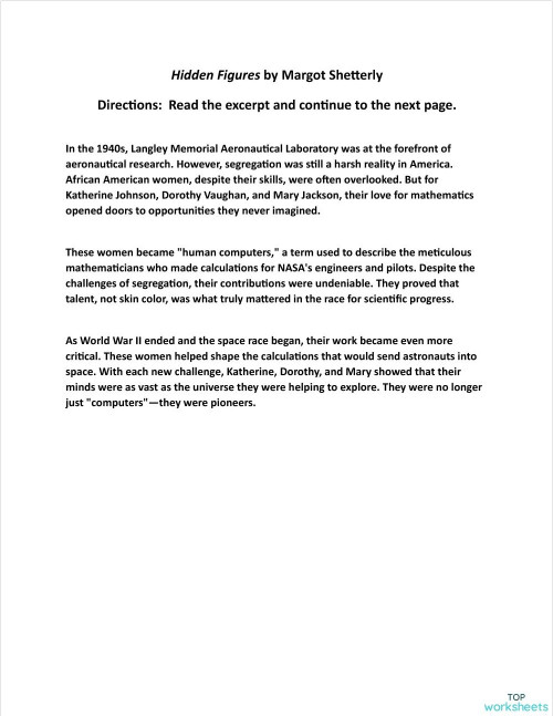 Thesis Analysis-Hidden Figure. Interactive worksheet | TopWorksheets