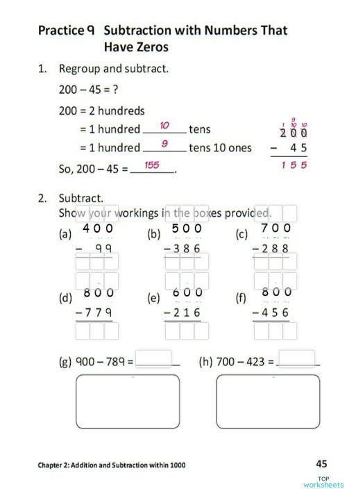 SUBTRACTION WITH NUMBERS THAT HAVE ZEROS #1. Interactive worksheet ...