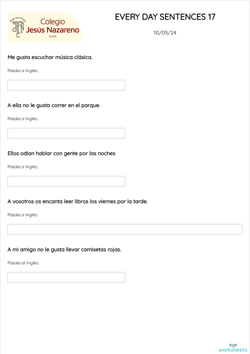 EVERY DAY SENTENCES 17. Ficha interactiva | TopWorksheets