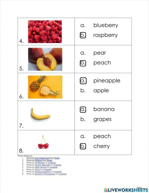MULTIPLE CHOICE - FRUITS. Interactive worksheet | TopWorksheets