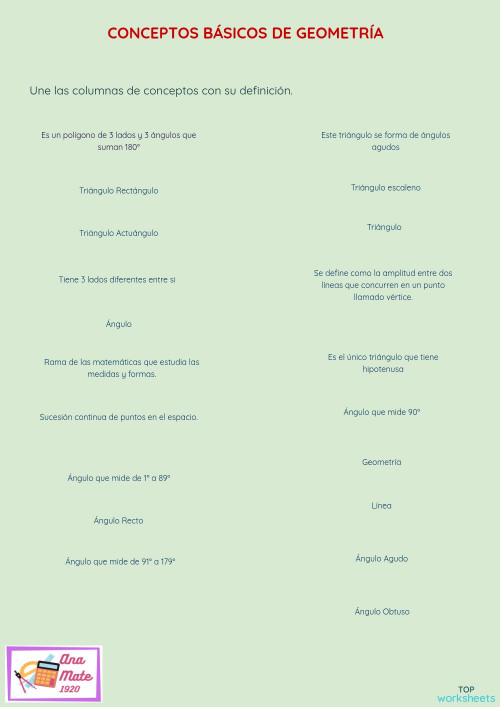 Conceptos básicos de geometría. Ficha interactiva | TopWorksheets