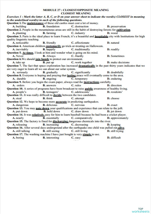 Reading Comprehension A1. Interactive worksheet | TopWorksheets