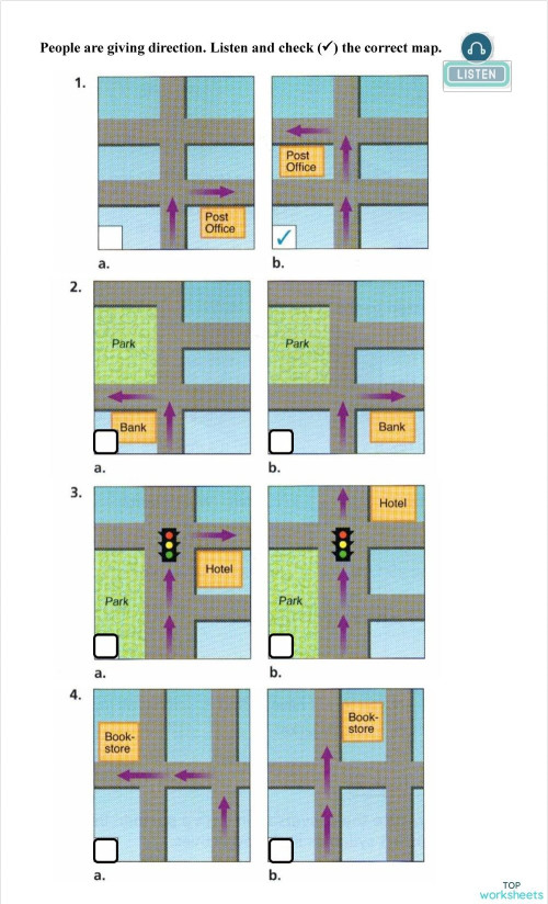 Giving Directions Listening. Interactive worksheet | TopWorksheets
