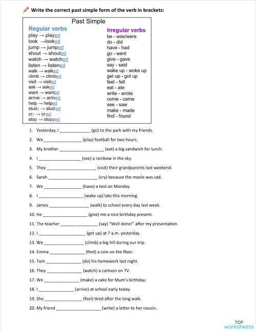 Junior 3 - Pat Simple 1. Interactive worksheet | TopWorksheets