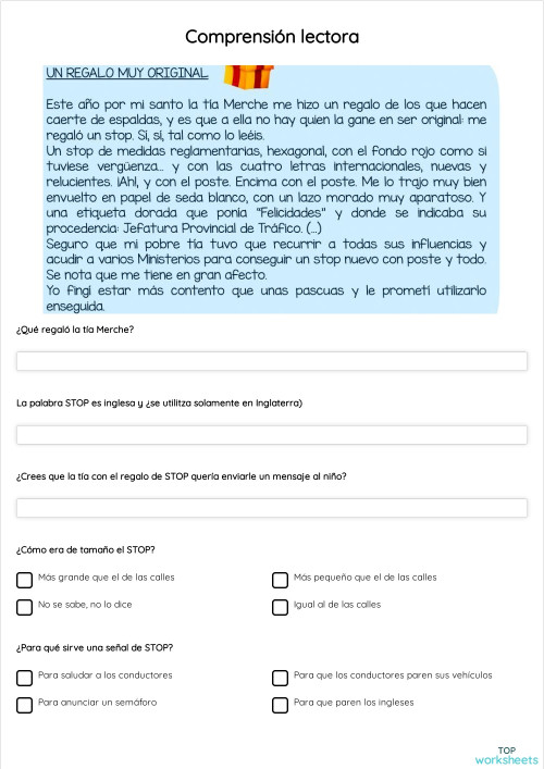 Comprensión lectora. Ficha interactiva | TopWorksheets