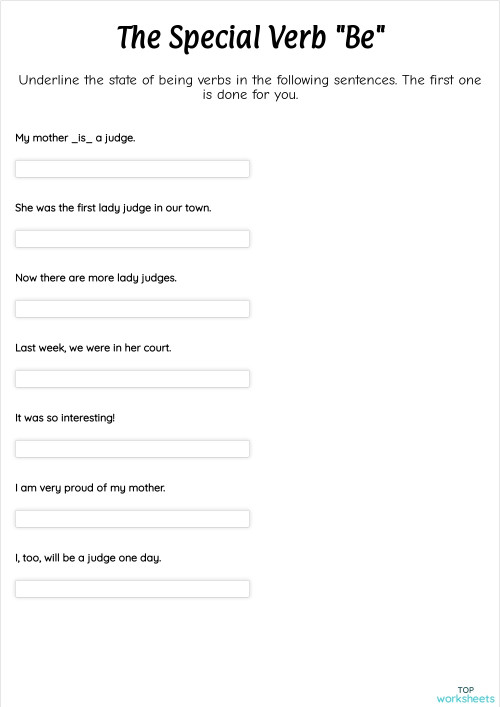 The Special Verb "Be". Interactive worksheet | TopWorksheets