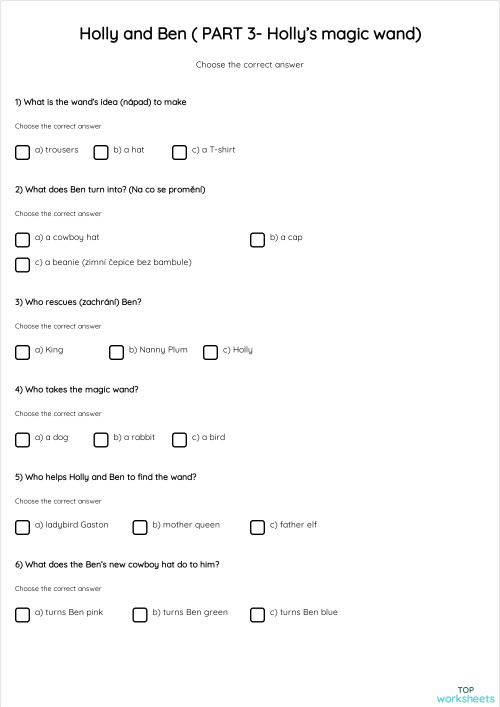 Holly and Ben ( PART 3- Holly’s magic wand). Interactive worksheet ...