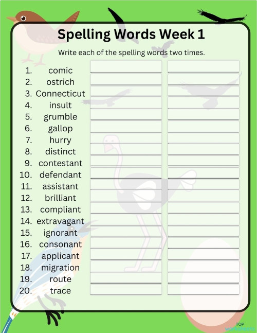Spelling Words 1.1. Interactive worksheet | TopWorksheets