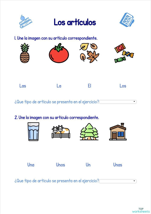 Los articulos. Ficha interactiva | TopWorksheets
