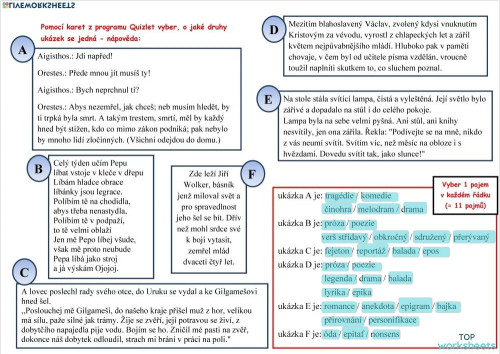 Čeština: interaktivní pracovní listy a online cvičení | TopWorksheets
