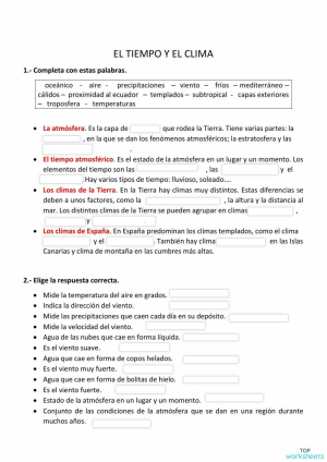 Aprendamos del tiempo y el clima . Ficha interactiva | TopWorksheets
