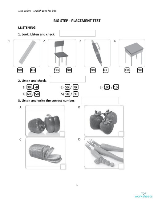 [True Colors] Big English Placement Test C. Interactive worksheet ...
