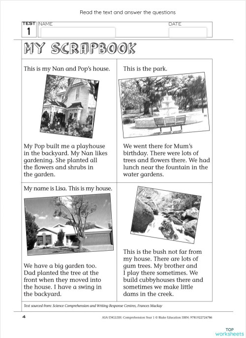 Test 1 My Scrapbook. Interactive worksheet | TopWorksheets