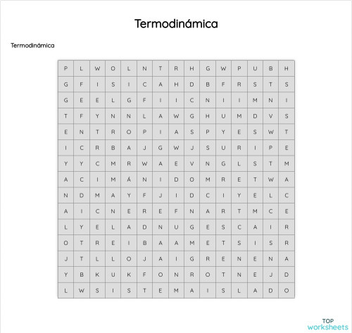 Termodinámica. Ficha interactiva | TopWorksheets