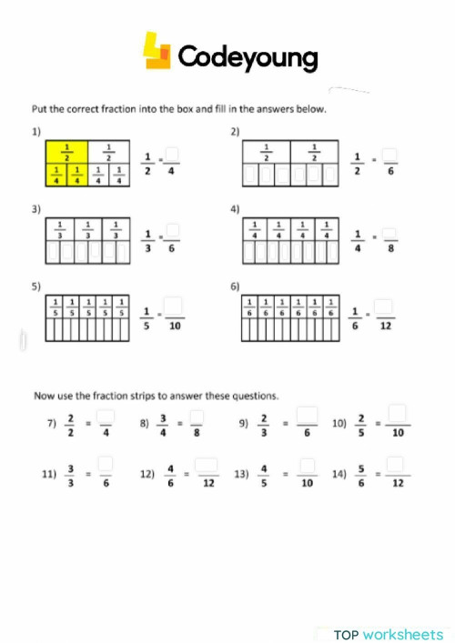 Equivalent Fractions Application. Interactive worksheet | TopWorksheets