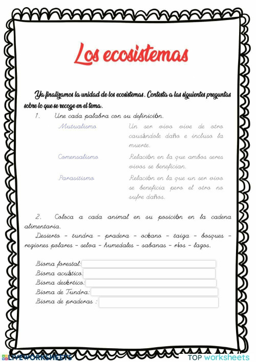 Los ecosistemas. Ficha interactiva | TopWorksheets