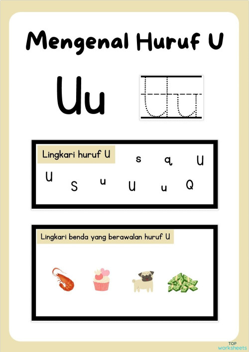 MENULIS HURUF U. Interactive worksheet | TopWorksheets