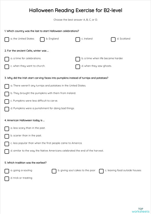 Halloween Reading Exercise for B2-level. Interactive worksheet ...