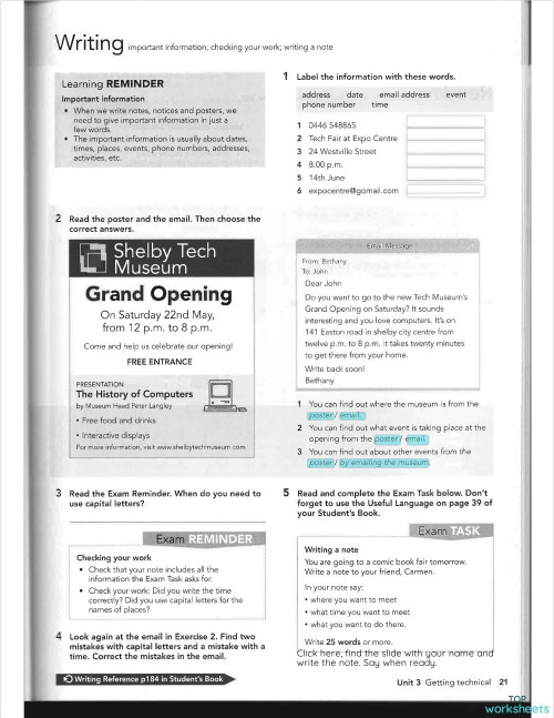 Close-Up A2 U3 Writing. Interactive worksheet | TopWorksheets