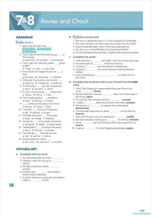 EF Intermediate Revise and Check units 7 and 8. Interactive worksheet | TopWorksheets