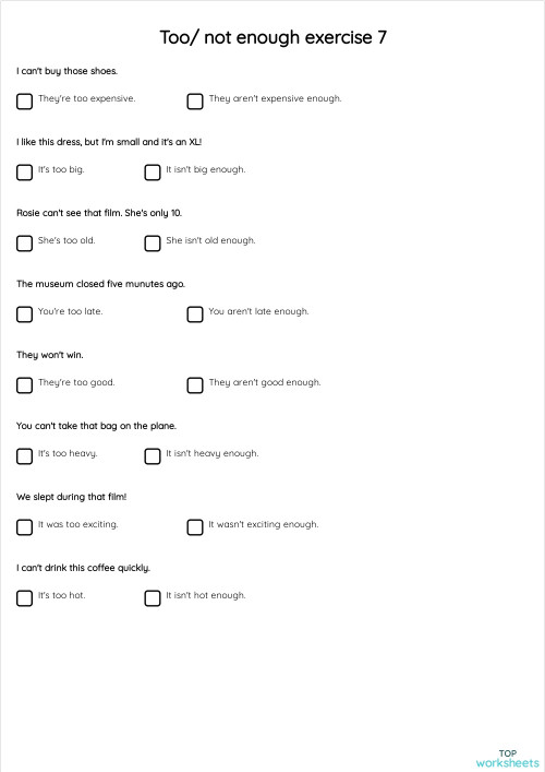 Too/ not enough exercise 7. Interactive worksheet | TopWorksheets