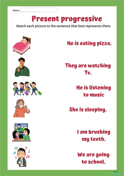 Present progressive- Matching. Interactive worksheet | TopWorksheets