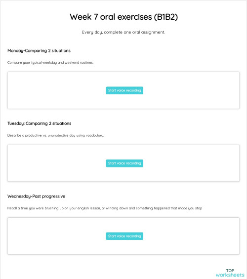 Week 7 oral exercises (B1B2). Interactive worksheet | TopWorksheets