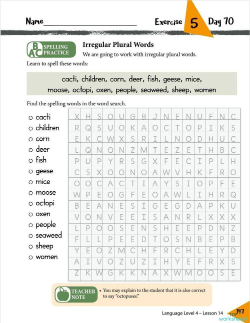 Lesson 14: Spelling Practice Pg 147-148 Ex 5. Interactive worksheet ...