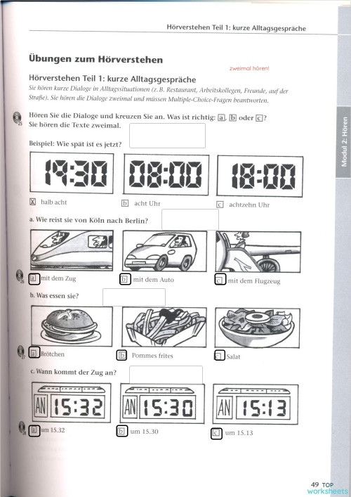 Hören_A1_Fit fürs Übungen. Interaktives Arbeitsblatt | TopWorksheets