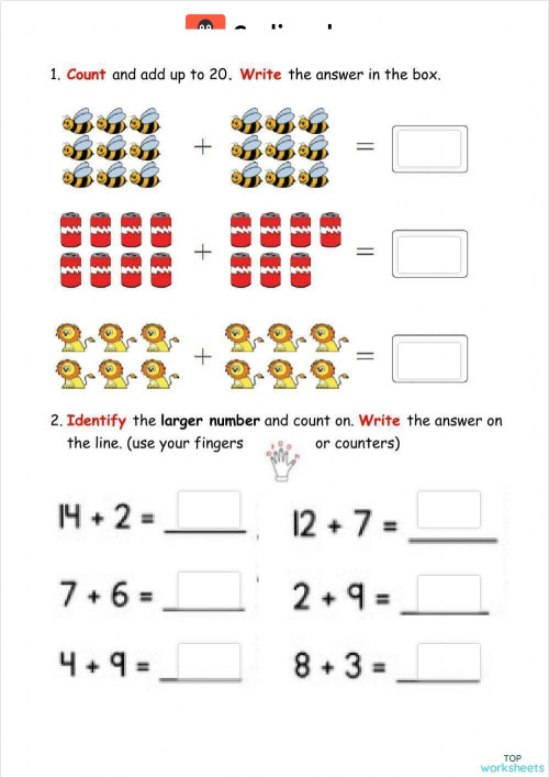 M_G01M07L15_WC02_Add upto 20. Interactive worksheet | TopWorksheets