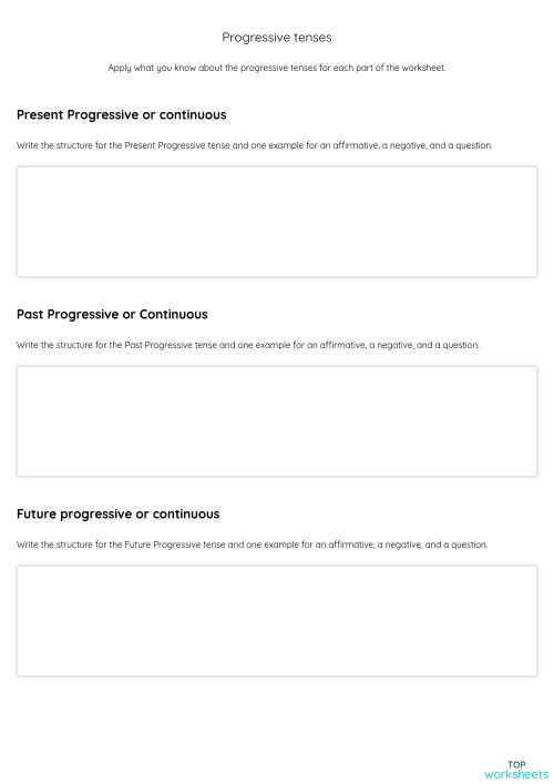 Progressive tenses. Interactive worksheet | TopWorksheets