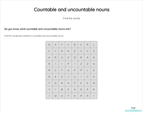 Countable and uncountable nouns. Interactive worksheet | TopWorksheets