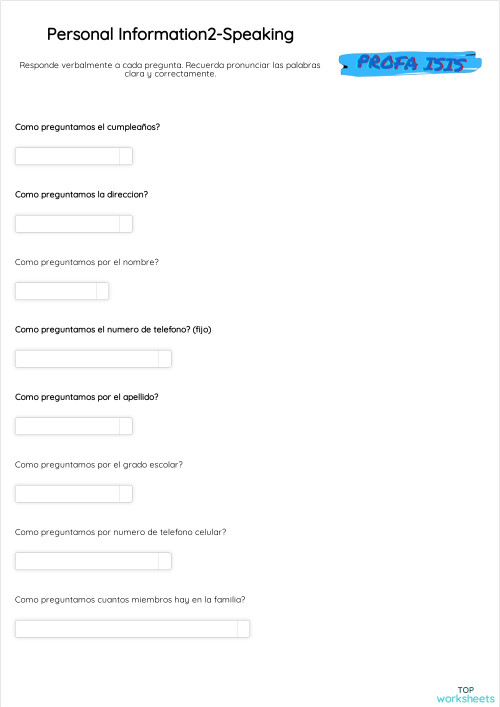 Personal Information2-Speaking. Ficha interactiva | TopWorksheets