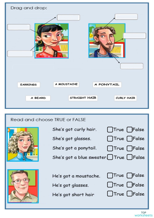 face and hair 2. Interactive worksheet | TopWorksheets