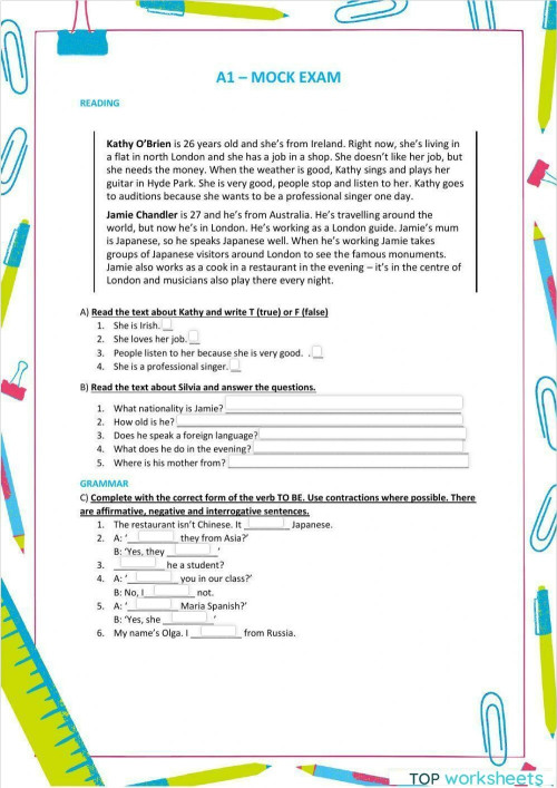 Mock exam - practice. Interactive worksheet | TopWorksheets