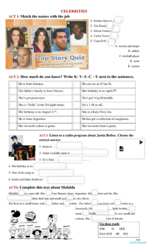 CELEBRITIES b. Interactive worksheet | TopWorksheets
